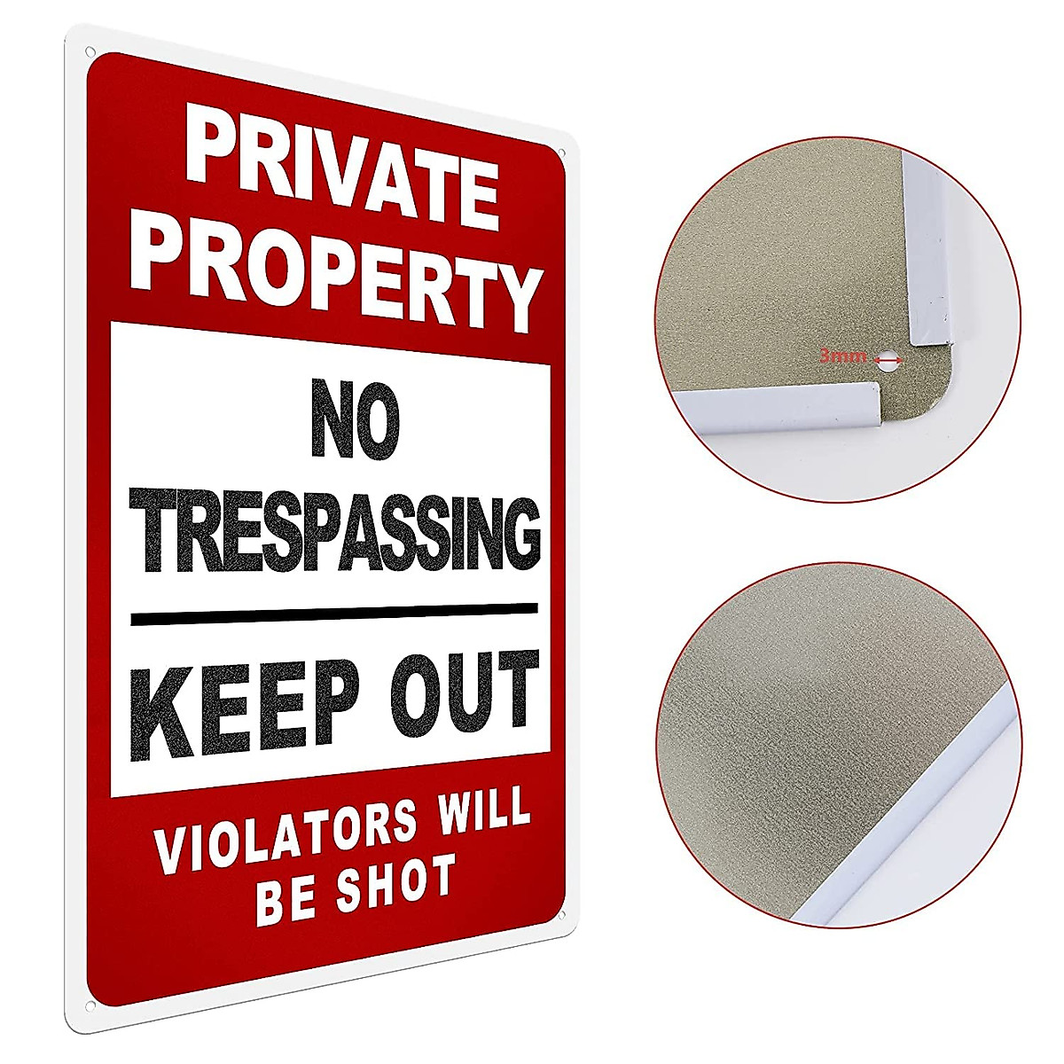 HANTAJANSS Retro Vintage Security Sign - 2 Pack No Trespassing Metal Yard Guard with Pre-Drilled Holes - Durable 12x12-Inch Sign for Home, Farm & Man Cave