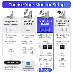 Ascrono Dock Adapter Bundle for 13" 15" 16" MacBook Pro - Docking Station - Dual Monitor 4K HDMI - Mac Docking Station Hub with Two Thunderbolt 4 USB-C Ports (for Models 2016-2020 with Touch Bar)