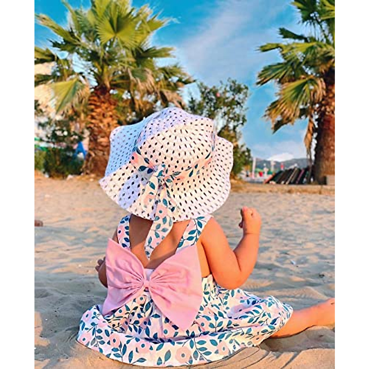 PATPAT Toddler Baby Girl Clothes Floral Print Bowknot Sleeveless Cute Baby Girl Dress Set 3-6 Months 2PC