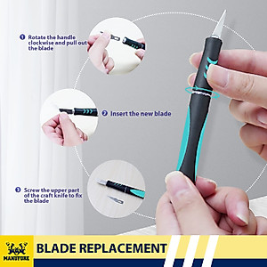 MANUFORE 34pcs Large Exacto Knife set Deluxe Craft Precision Knife Set Include 3pcs Craft Knives with Anti-Slip Rubber Grip, 25pcs Different Blades, 2pcs Needles, Sharpening Stone, Screwdriver