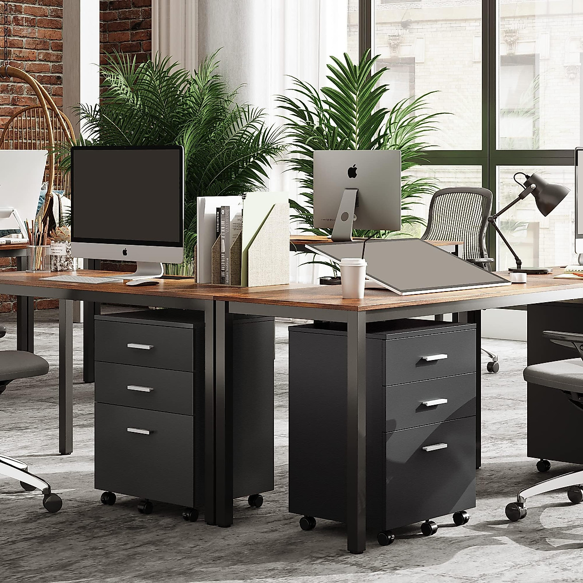 DEVAISE 3 Drawer Wood Mobile File Cabinet, Rolling Filing Cabinet for Letter/A4 Size, Black