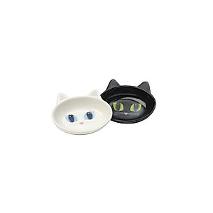 PetRageous 10011 Oval Frisky Kitty Stoneware Cat Bowl 5.5-Inch Wide and 1.5-Inch Tall Saucer with 5.3-Ounce Capacity and Dishwasher Safe is Great for Cats, Black