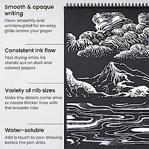 ARTEZA White Gel Pen Set, Pack of 12, White Gel Pens for Artists with 0.6mm, 0.8mm, and 1.00 mm Nibs, White Rollerball Pens for Writing, Drawing, Taking Notes & Sketching