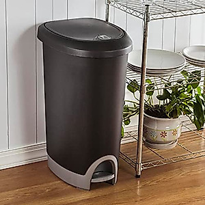 Sterilite 12.6 Gallon Hands Free Home Kitchen Wastebasket Trashcan with Locking Lid and Step On Pedal, Black, 6 Pack
