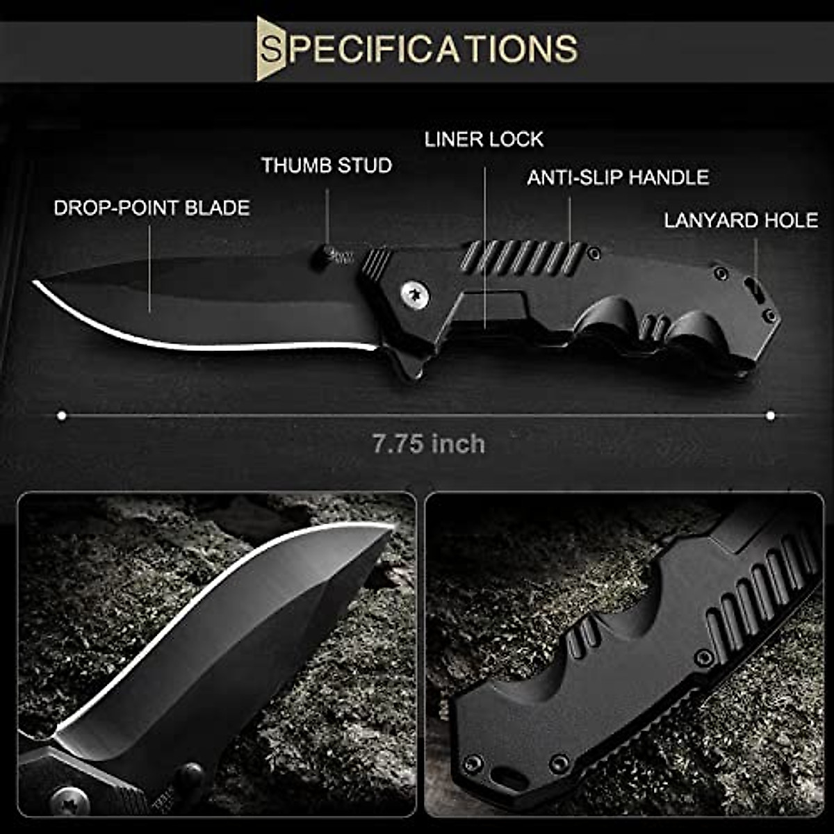 Pocket Knife for Men, Folding Knife with Clip, EDC Pocket Knives with Flipper Open and Liner Lock, Sharp Tactical Knife for Outdoor Survival Camping Hunting Fishing, Cool Knifes for Dad, Mens Gift