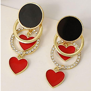 Decent LOOK Trendy Earrings for Women 2024 Black Red Gold Hoop | Triple Circle Diamond Earrings | Chunky Gold Earrings (Pack of 01)