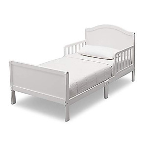 Delta Children Bennett Toddler Bed, Bianca White + Delta Children Twinkle Galaxy Dual Sided Recycled Fiber Core Toddler Mattress (Bundle)