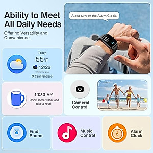 7-day Long Battery Life, Smart Watch for Women and Men, iPhone Android Compatible, Waterproof Fitness Tracker Smartwatch with Call, Alexa, Heart Rate/Spo2 Monitor, Sleep Tracker, 1.8 Inch (Black)