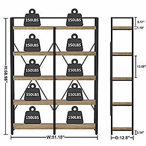 FATORRI Industrial L Shaped Computer Desk, Heavy Duty Bookshelf and Console Table for Home Office (Rustic Oak)