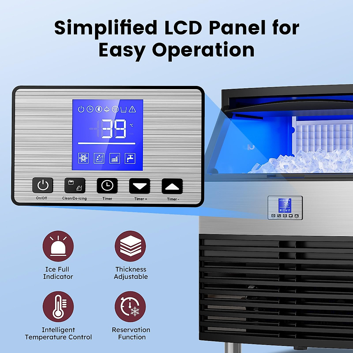 Commercial Ice Machine, 450 Lbs/24H, Under Counter Ice Machine with 120 Lbs Storage, Stainless Steel Freestanding ice Maker Machine Ice Cube Ready in 8-12 Mins, Self Cleaning with Water Filter