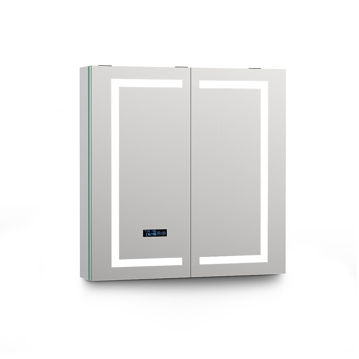 Bathlink Medicine Cabinet with Lights, Lighted Bathroom Medicine Cabinet with Mirror, 24"×26"×5", Built-in Outlet, Temperature&Time Display, Recessed&Surface Mount, Defog