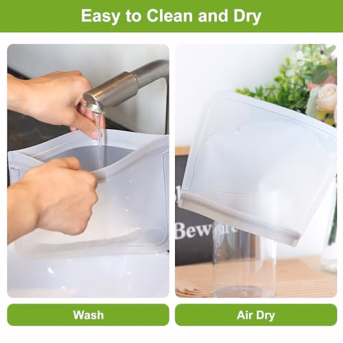 Moretoes 12 Pack Reusable Ziplock Bags, Freezer Bags Leakproof Sandwich Size Food Storage Bags Washable for Marinate, Snakes, Travel, Kitchen Organization (Grey)