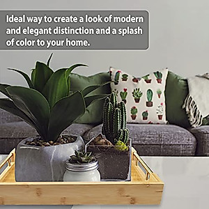 Muulaii Bamboo Wood Serving Tray with Gold Polished Metal Handles, Decorative Tray Platter Coffee Table Tray Rectangular Wooden Breakfast Tray for Ottoman, Kitchen, Bedroom, Lap &Couch - 15x10.4 Inch