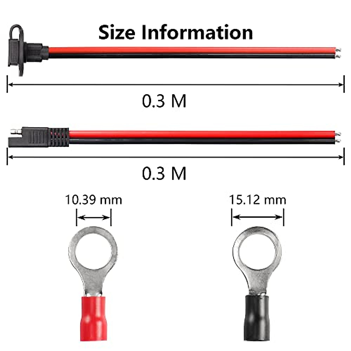 CERRXIAN 0.3m 10awg SAE Mount Panel Solar Socket Sidewall Port Cable & 0.3m 10awg SAE 2 PIN Connector Extension Cable with O Ring(2-Pack)(1a-2a)