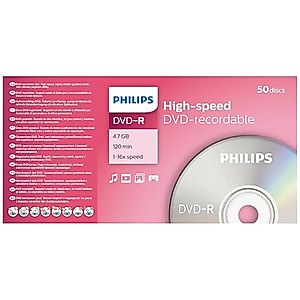50 Pack philips DVD-r 16x Speed Blank Discs