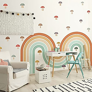 Watercolor Mushroom Decor Retro Room Wall Decals Peel and Stick Vinyl Wall Stickers Room Wall Art Decals for Kids Nursery Baby Room Bedroom Wall Decor