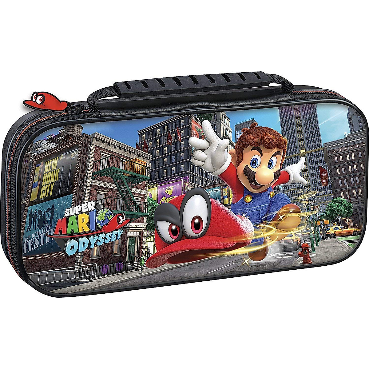 Nintendo Switch Bundle: 32GB Console Red and Blue Joy-Con, Nintendo Switch Wheel (set of 2), Super Mario Odyssey Video Game and Deluxe Travel Case (Renewed)
