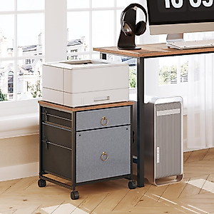 HOOBRO File Cabinet, 2-Drawer Filing Cabinet, Vertical Mobile Office Cabinet, Rolling Printer Stand, for A4/Letter Size Files, Nonwovens Drawer, for Home Office, Rustic Brown and Gray BFG21WJ01