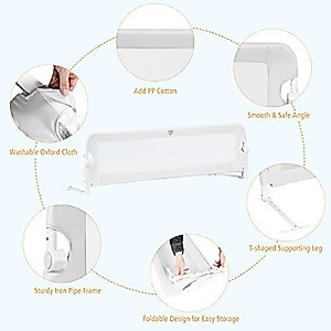 HONEY JOY Bed Rail for Toddlers, 59-in Extra Long, Portable Safety Bed Guardrail, Foldable Baby Bed Rail Guard, Fit King & Queen Full Twin Size Bed Mattress(White)