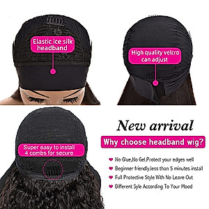 Headband Wigs Deep Wave for Black Women 150% Density Brazilian Virgin Human Hair None Lace Front Wigs Machine Made Wigs Glueless Headband Curly Human Hair Wig 18 Inch