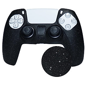 ROTOMOON Glitter Silicone Controller Skins for PS5 with 8 Thumb Grips & L2 R2 Trigger Protector, Sweat-Proof Anti-Slip Controller Cover Skin Protector Compatible with Playstation 5 Controller