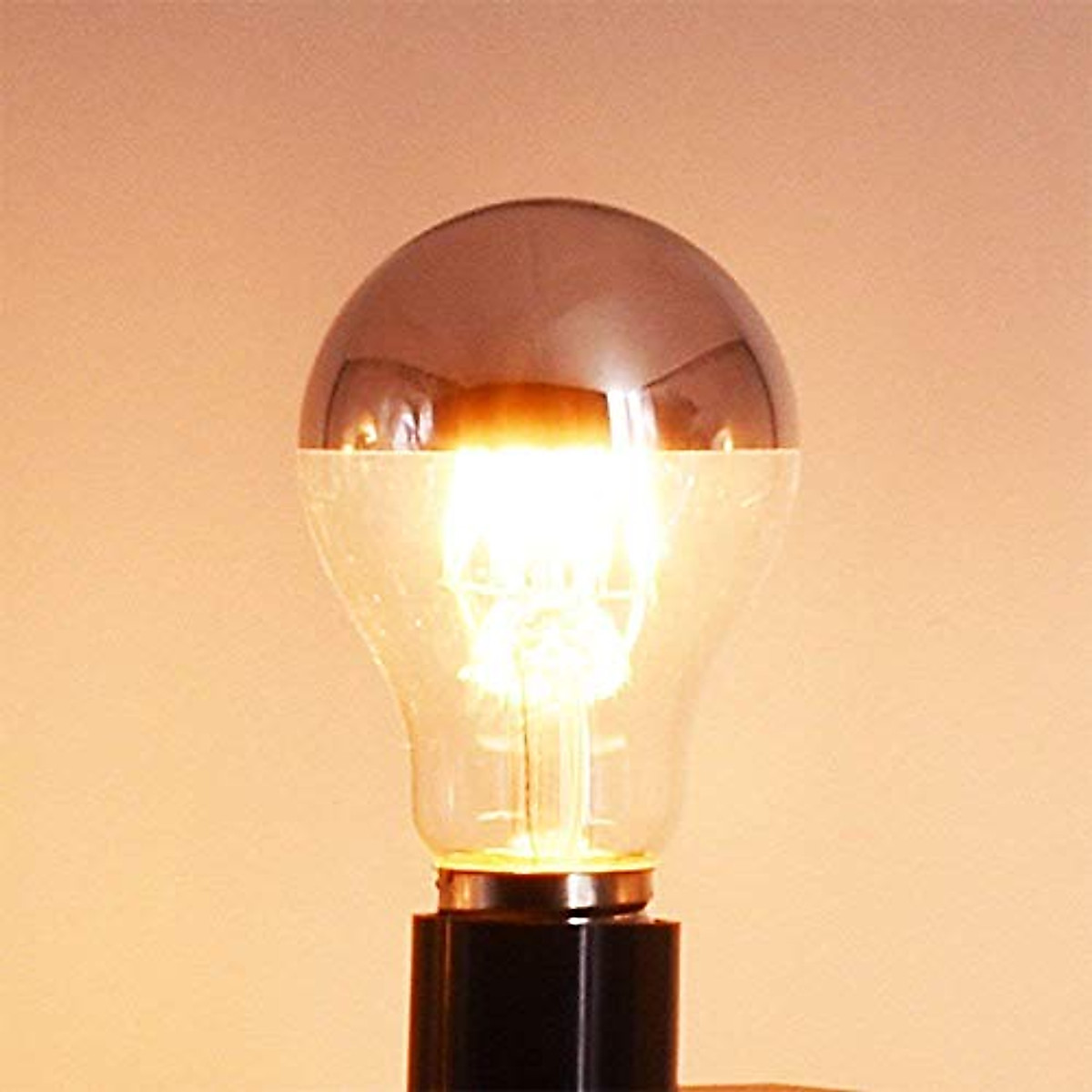 Half Chrome LED Filament Bulb A19 8W LED Light Bulb, Silver Bowl Tipped, E26 Base, Soft Warm White 2700K, 70W Equivalent, 110-120VAC, Dimmable (8)