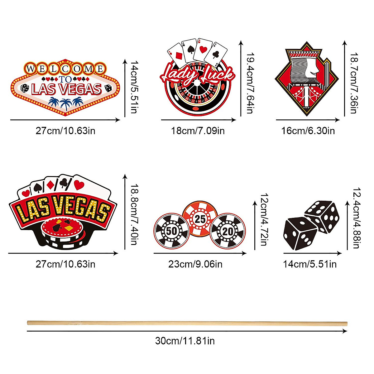 24 Pieces Las Vegas Party Decorations, Casino Party Centerpiece Sticks Casino Cutouts for Baby Shower Birthday Party Casino Theme Party Centerpiece Sticks Table Toppers(Las Vegas)