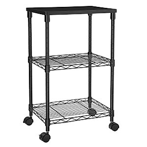 SONGMICS 3 Tier Printer Stand, Printer Table with Wheels, Rolling Printer Cart, Printer Desk with Metal Frame for Home Office, 16.1 x 12.2 x 26.8 Inches, Black ULGR303B01