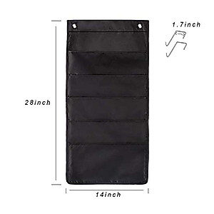 JiatuA Storage Pocket Chart, 5 Pockets Hanging Wall File Organizer with 4 Hooks, Hanging Pocket Chart - Hanging Storage Organizer for School, Home or Office Wall Pocket Chart, Black, 2 Pack