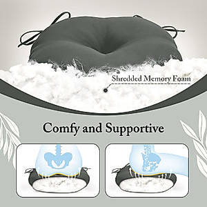 LOVTEX Bistro Chair Cushions Set of 4, Outdoor Round Chair Cushions 15 Inch, Waterproof Round Outdoor Cushions with Ties, Dark Gray Outdoor Chair Cushions for Patio Furniture