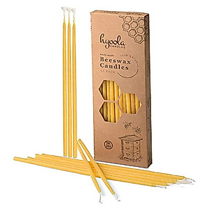 Hyoola Beeswax Skinny Taper Candles – 50 Pack - Natural Dripless Decorative Candles with Long Lasting Burn – Elegant Taper Design, Soothing Scent – 9” Tall – Handmade in The USA