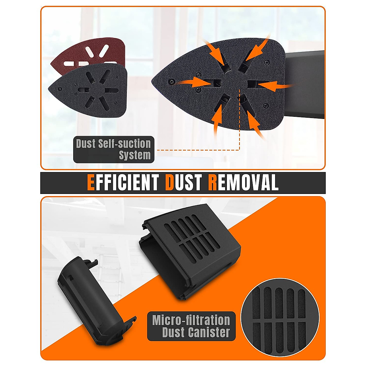 DWT Detail Sander, 1.5A 15000 OPM Electric Sander with 24pcs Sandpapers, Efficient Dust Collection System & Detail Finger Attachment, Soft Grip Handle, Compact Hand Sander for Woodworking