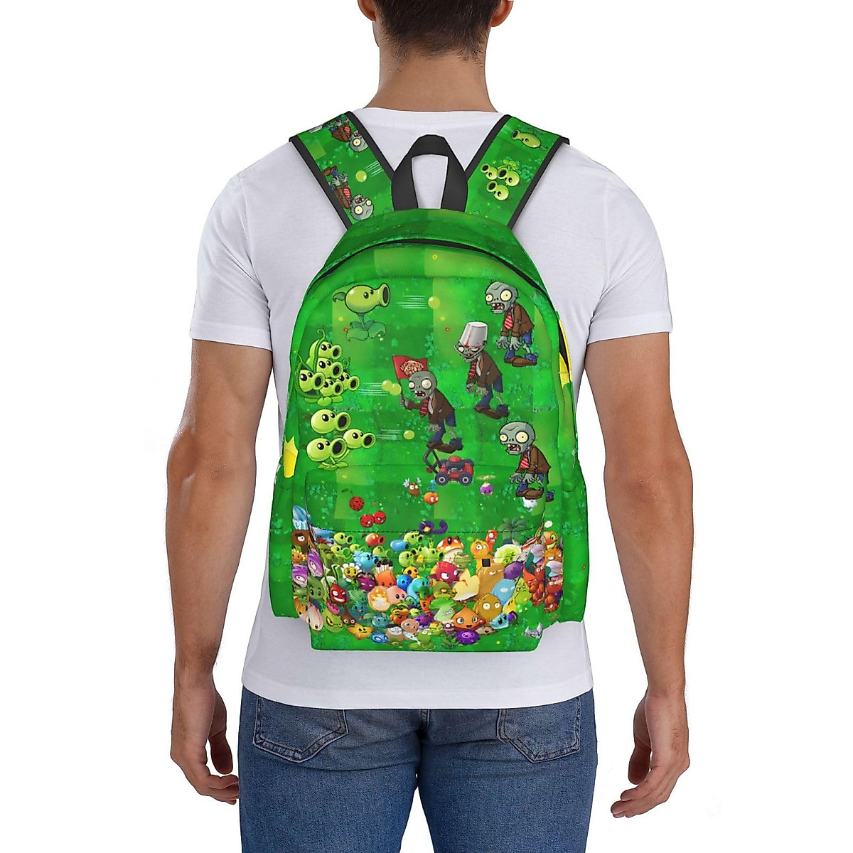 lyneeo Green Plants Backpack Lightweight Durable Zombies Laptop Bag Large Capacity Bookbag Adjustable Strap For Vacations Travel Camping Casual Backpack Gift For Women Men