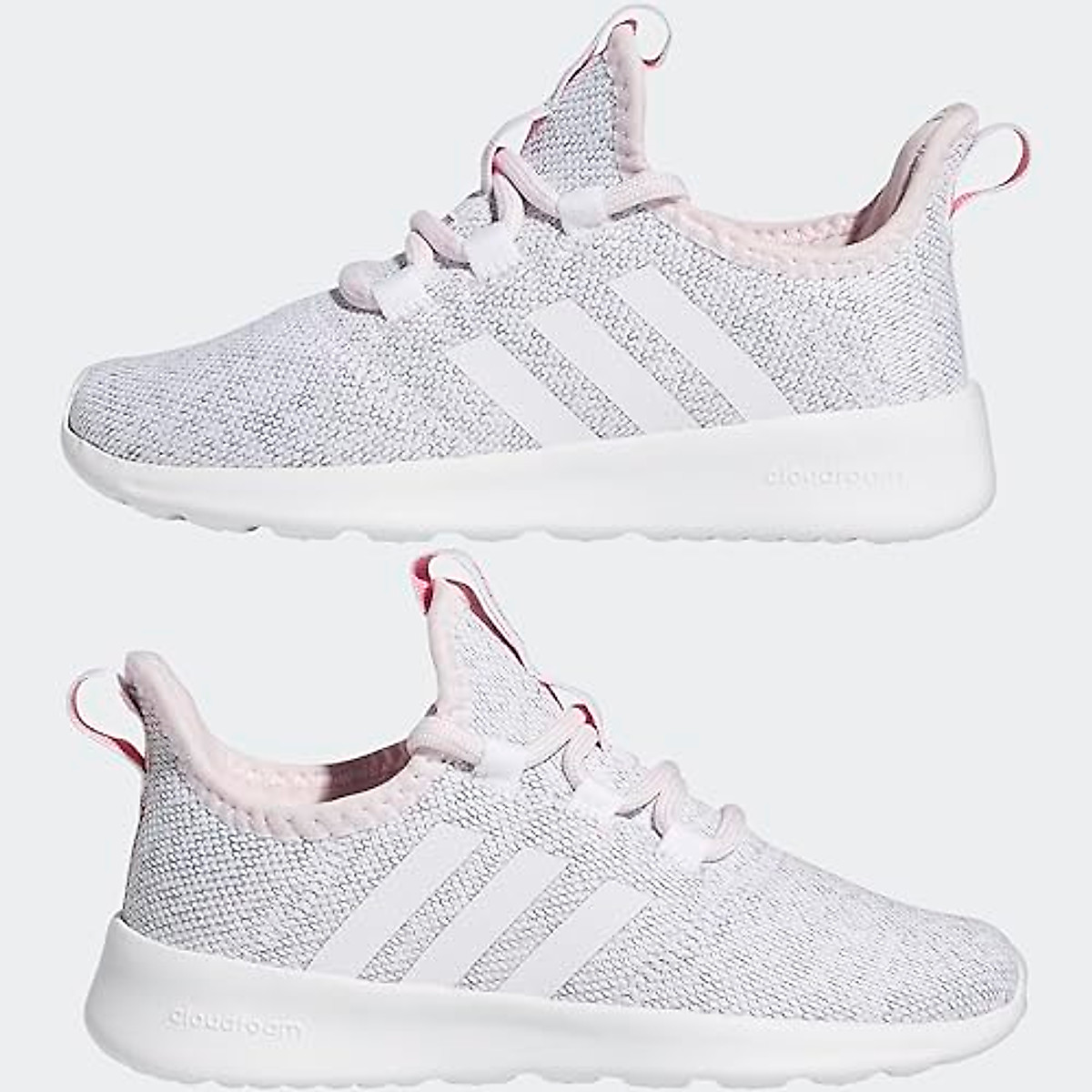 adidas Cloud Foam-Pure Running Shoe, White/White/Clear Pink, 4 US Unisex Big Kid