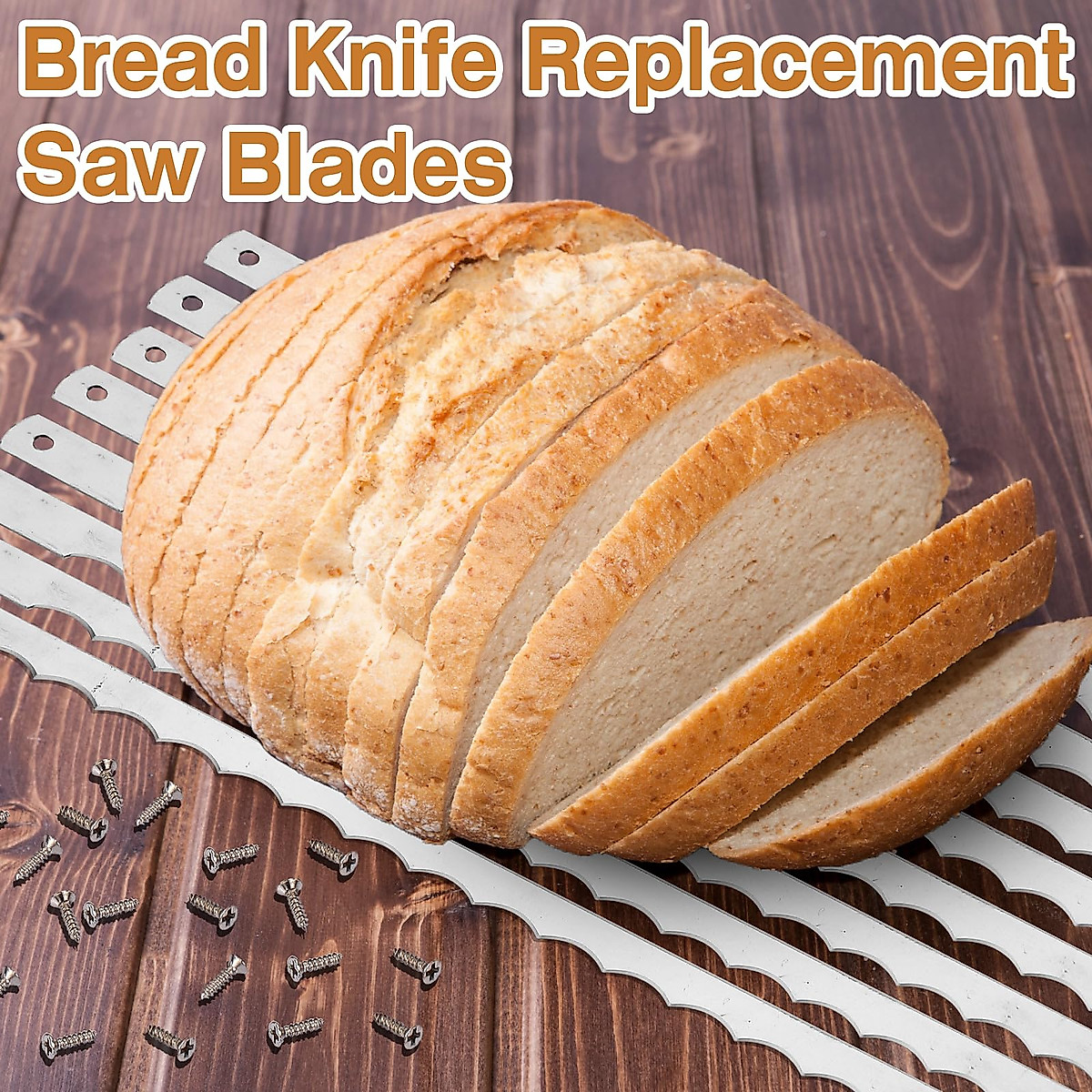 Therwen Bread Bow Knife Blades Stainless Steel Replacement Blade Bread Blade with Screws for Cake Homemade Bread Cutting Wooden Bread Knife, 10.8 Inches (12 Pcs)