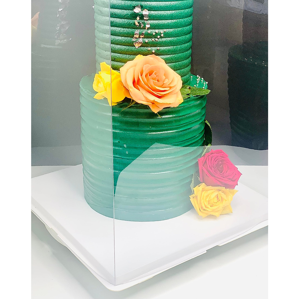 Sweet Degrees Kitchen Square Clear Cake Box - Transparent Cake Boxes with Ribbon - Clear Tall Cake Box - Clear Gift Boxes with Lid for Birthday Wedding Party and Holiday (1 Set 14" L x 14" W x 16" H)