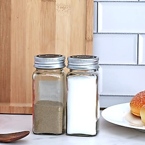Datttcc 52 Pack Glass Spice Jars,Reusable Clear 4 OZ Square Seasoning Containers with Silver Metal Caps and Pour/Sift Shaker Lids Spice Jars with Labels and Funnel Sets for Cabinet,Kitchen Pantry