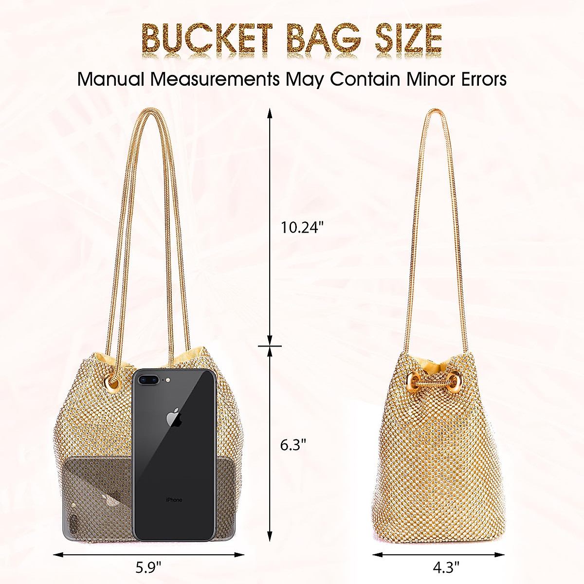 JIAN YA NA Full Rhinestones Bucket Bag for Women Fashion Shoulder Bag Purses Crossbody Bags with Long Chain Evening Bag for Wedding Party