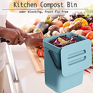 Small Trash Can with Lid, LALASTAR Compost Bin Indoor Kitchen Sealed Under Sink for Kitchen, Food Waste Bin for Countertop, Mountable Garbage Can for Bathroom, RV, 5L/1.3 Gal, Blue