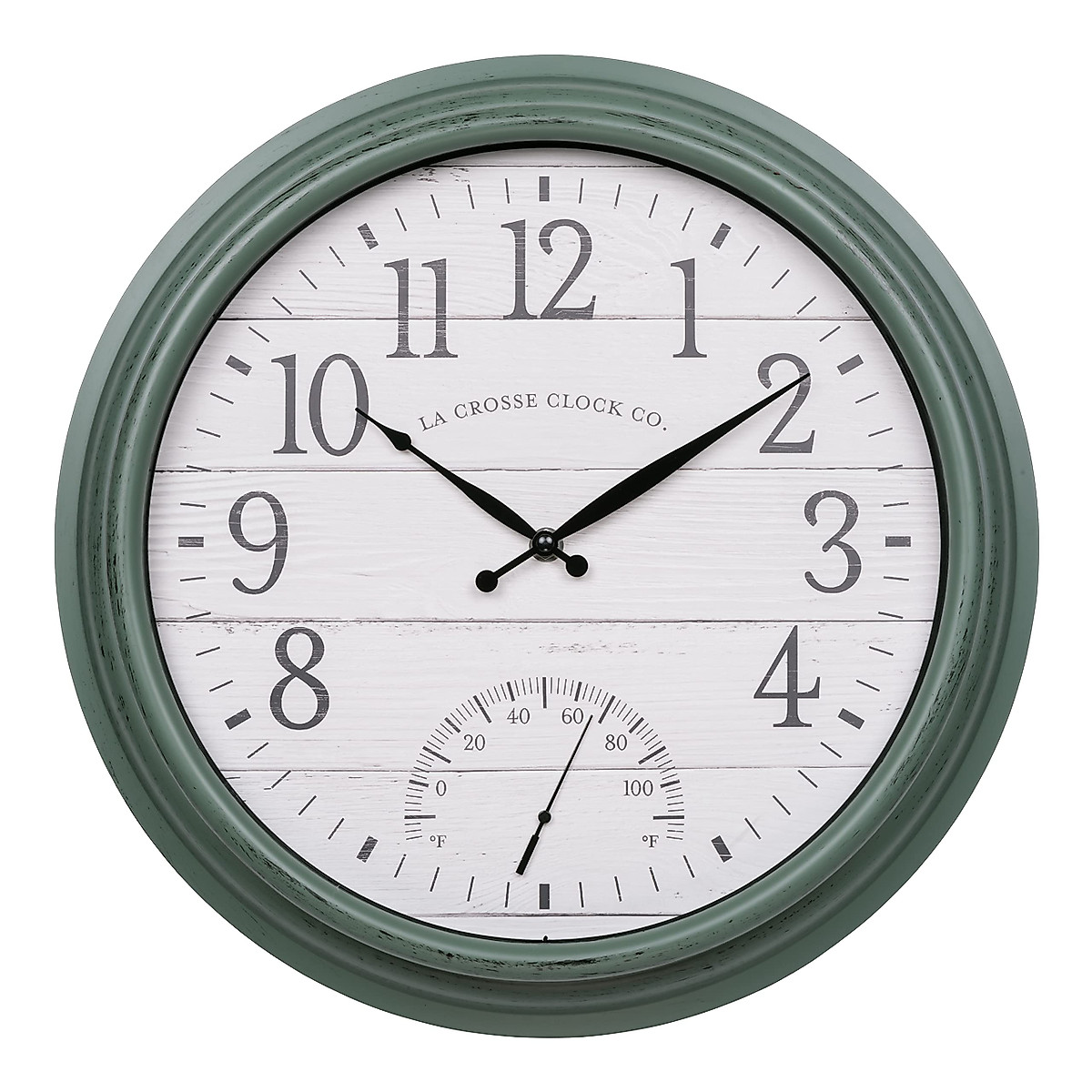 La Crosse Technology 15.75 in. Indoor/Outdoor Sagebrook Green Quartz Wall Clock with Temperature - 404-3840SG