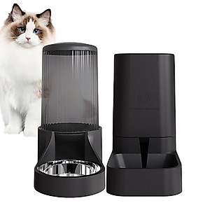 Hamiledyi Automatic Dogs Feeder and Water Dispenser Cats Gravity Food Feeder and Waterer Set with Food Bowl for Pets Puppy Kitten Rabbit(3.8L×2, Black)