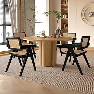 comfy to go Rattan Dining Chairs Set of 2, Kitchen Chairs Cane for Dining Room, Black