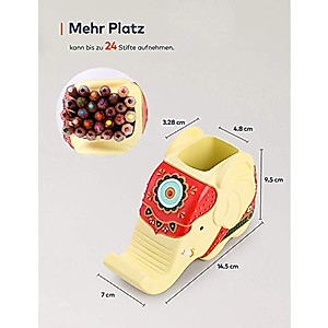 AhfuLife Elephant Pencil Holder with Phone Stand, Resin Carving Elephant Gifts for Women, Multifunctional Pen Pot Office Desk Decoration Stationery Supplies Organizer