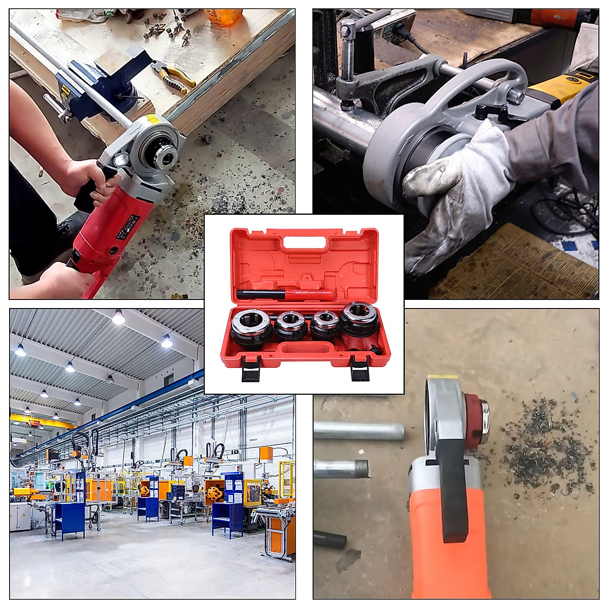 Pipe Threader kit, Manual Plumber Pipe Threading Set, Ratcheting Pipe Threading Tool Set with Storage Case (4 Dies-1/2" 3/4" 1" 1-1/4")