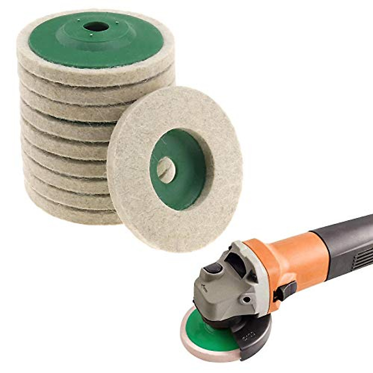 SING F LTD 10Pcs Wool Felt Polishing Wheel, for Angle Grinder Buffing Ceramic Marble Automotive Wood- 97mm