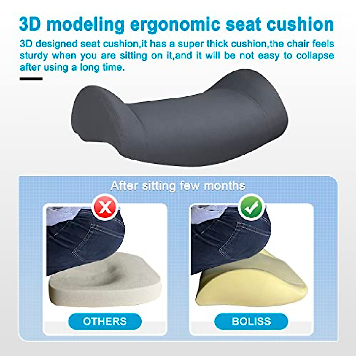 BOLISS Office Chair,with Thicken Seat Cushion Waist Support Adjustable Headrest Flipped Arms Erogonomic Office Desk Chair,Suilt for Home and Office-Black