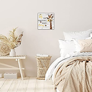 FOTRIC Giraffe Wall Art Decor Cute Giraffe Sunflower Butterfly Picture Wall Decor Home Kids Room Nursery Decor Animal Canvas Wall Art Framed Painting (Wooden frame8''x8'',GIRAFFE)
