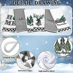 Oudain Sets of 6 Christmas Kitchen Towels and Dishcloths Xmas Tree Truck Dish Towels Hello Winter Kitchen Hand Towels Kit Christmas Novelty Gifts for Christmas Party Supplies