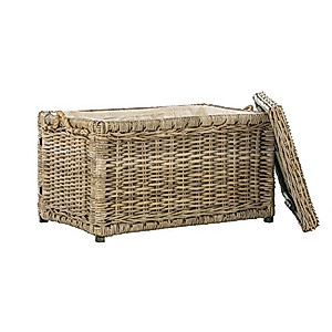 happimess HPM9003B Jacob 30" Wicker Storage Trunk, Collapsible for flat storage, Rattan-Kubusoft Gray, Coastal for Office, Dorm Room-LivingRoom, Bedroom, Dining Room, Natural