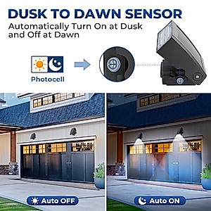 CINOTON 40W LED Wall Pack Light with Dusk to Dawn Photocell and 240W/150W/100W LED Parking Lot Light Outdoor Arm & Slipfitter Mount